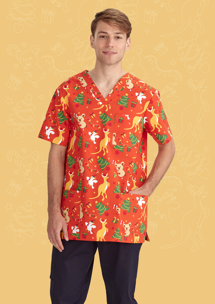 Men's / Unisex Christmas V-Neck Scrub Top australian christmas ...